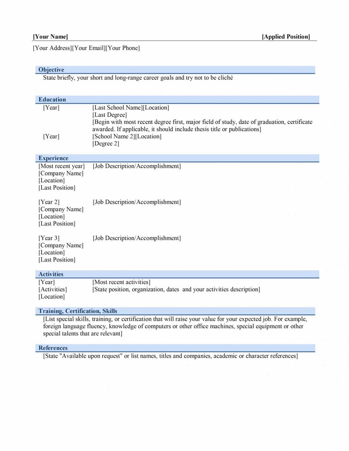 12 Resume Template On Microsoft Word Free Basic Templates within Free ...