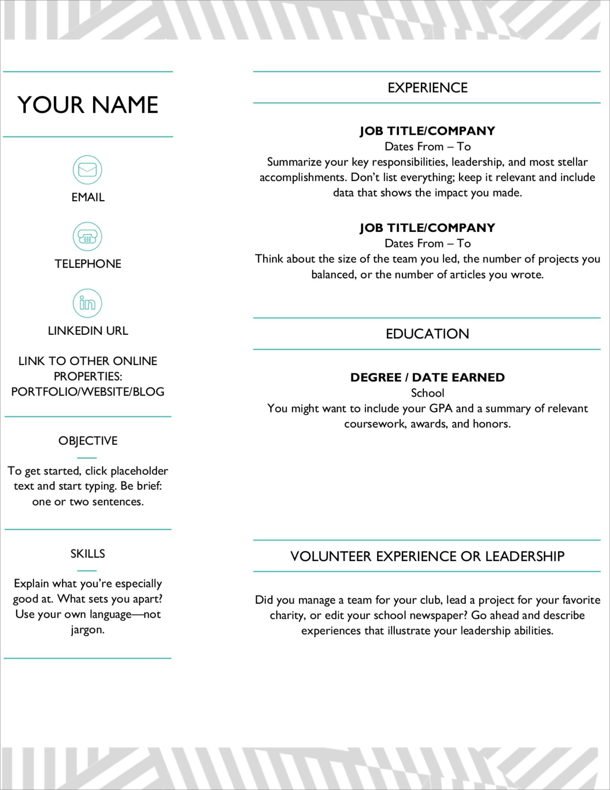 25 Resume Templates For Microsoft Word [Free Download] throughout Blank ...