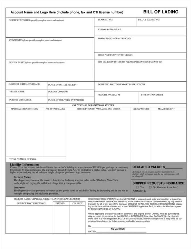29+ Bill Of Lading Templates – Free Word, Pdf, Excel Format with Blank ...