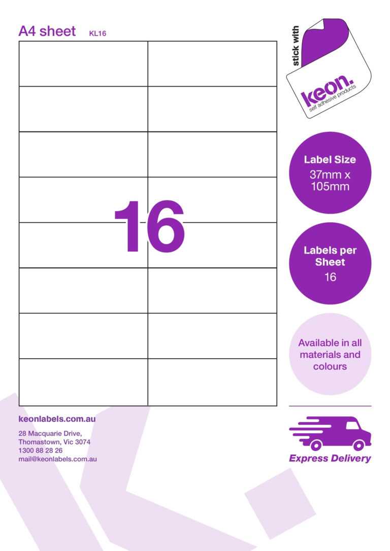 37Mm X 105Mm 16 Labels Per Sheet (Matt Removable Bulk Pack) Kl16Rb ...