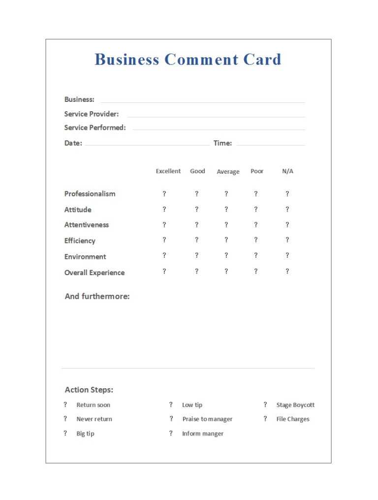 50 Printable Comment Card & Feedback Form Templates ᐅ inside Student ...