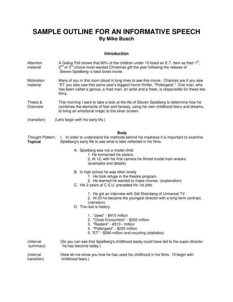 7+ Informative Speech Outline Templates – Pdf | Free with regard to ...