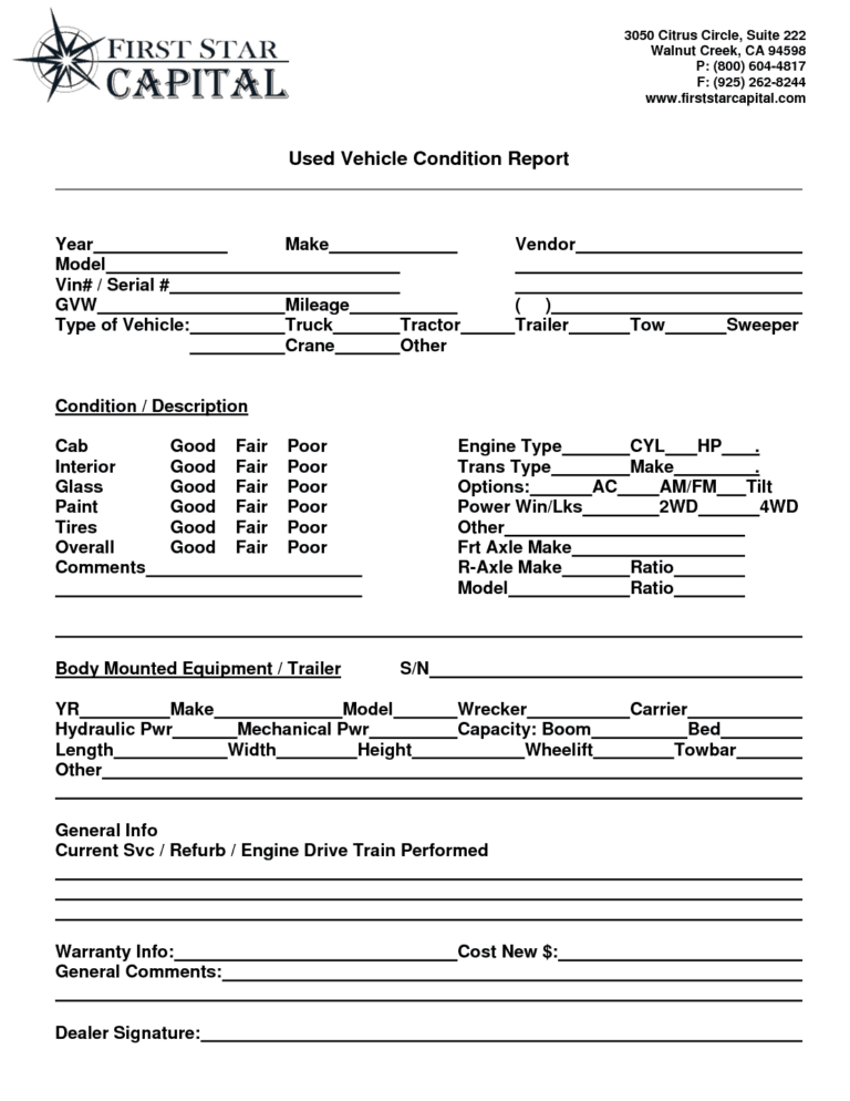 8+ Vehicle Condition Report Templates – Word Excel Fomats throughout ...