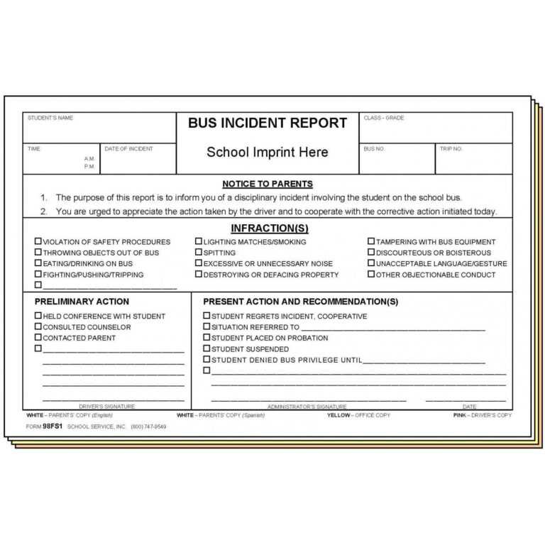 98Fs1 – Bus Incident Report – Bilingual inside School Incident Report ...
