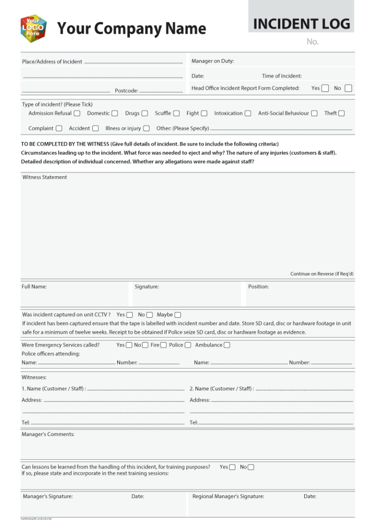 Accident & Incident Report Templates For Ncr Print From £35 regarding ...