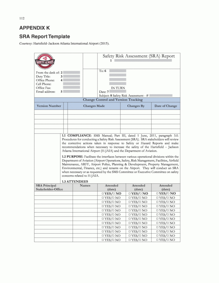 Appendix K – Sra Report Template | Airport Safety Risk within Risk ...