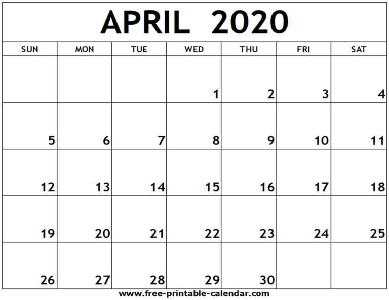 April 2020 Printable Calendar – Free-Printable-Calendar for Blank ...