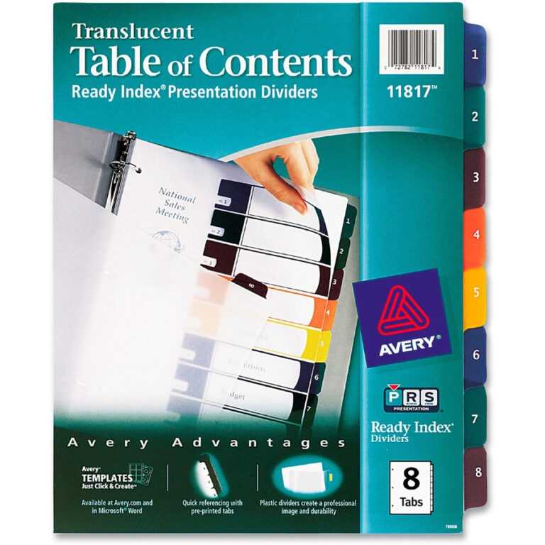 Onestep® Printable Table Of Contents Dividers, 8 Tab, Multicolor for 8 ...