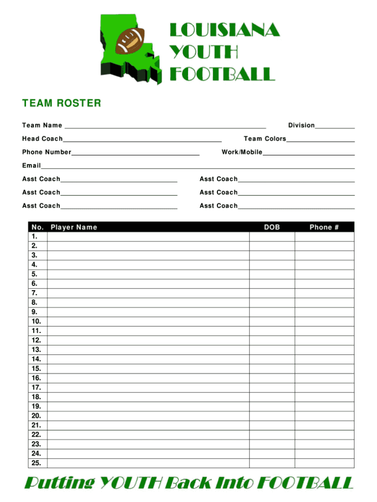 Blank Football Rosters – Fill Online, Printable, Fillable regarding ...