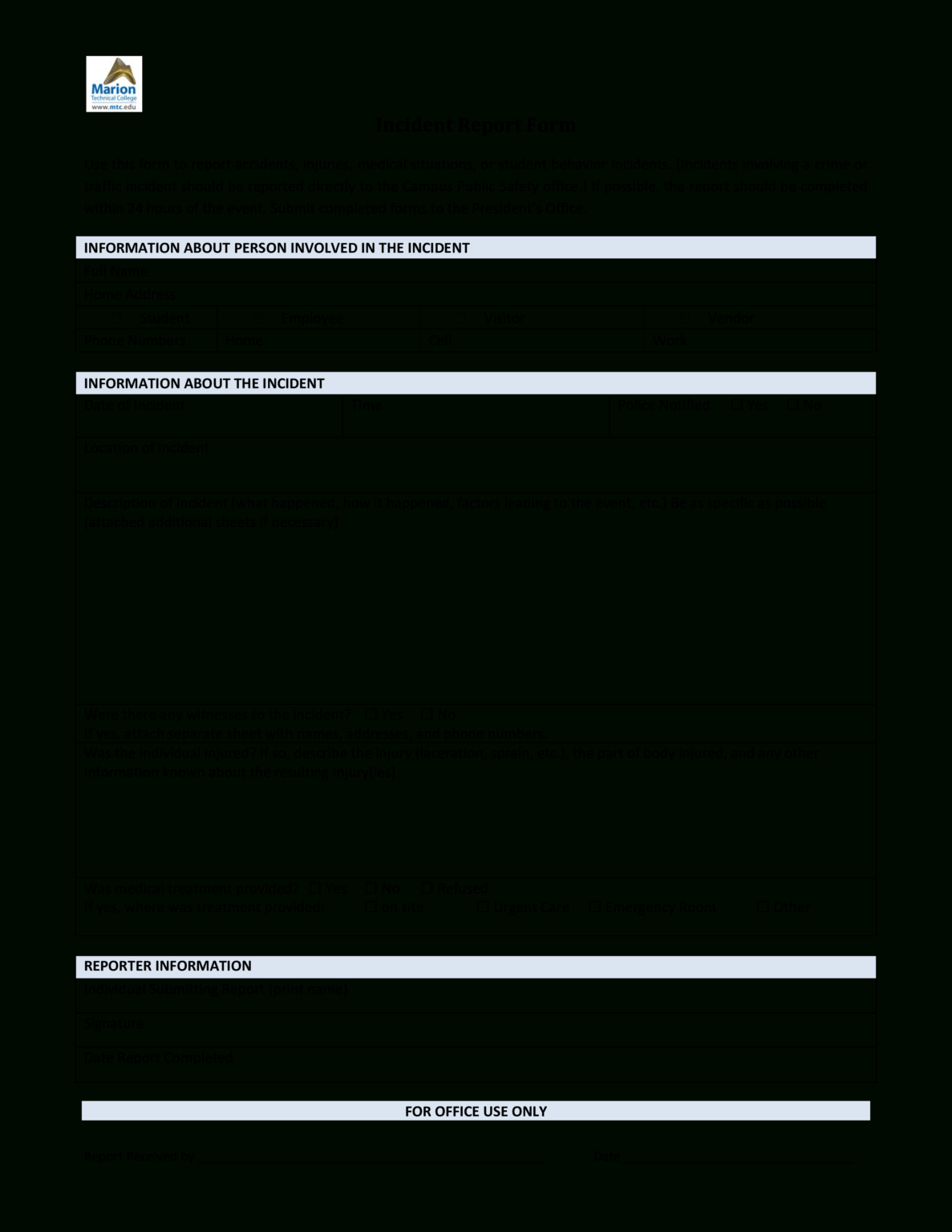 Blank Incident Report Form Template – Calep.midnightpig.co pertaining ...