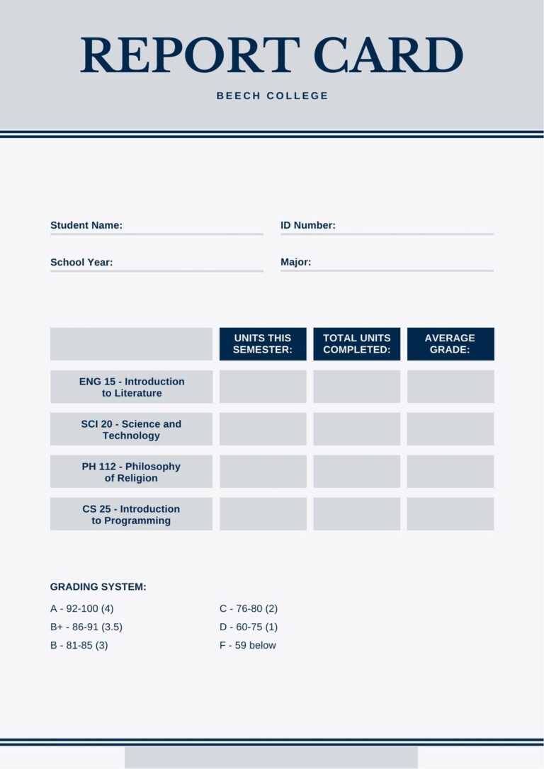 Blue And Gray Simple College Report Card – Templatescanva within ...