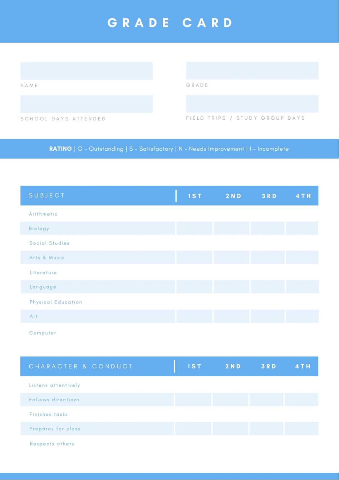 Blue & White Simple Home School Report Card – Templatescanva for ...