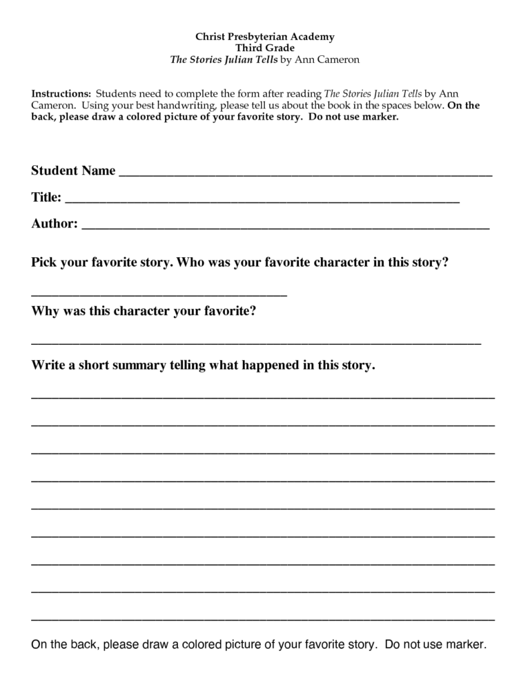 Book Report Template 4Th Grade ] – Book Review Worksheet 4Th in Book ...