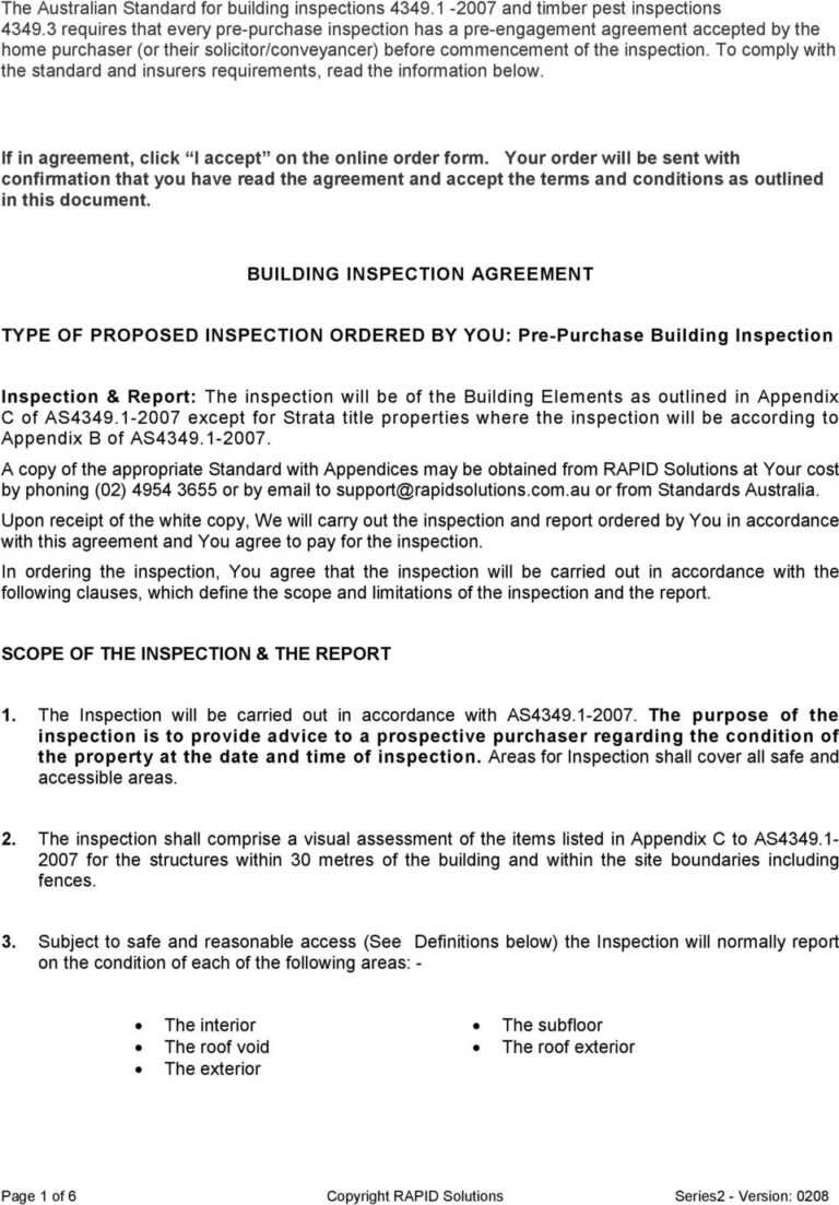 Building Inspection Agreement. Type Of Proposed Inspection intended for ...