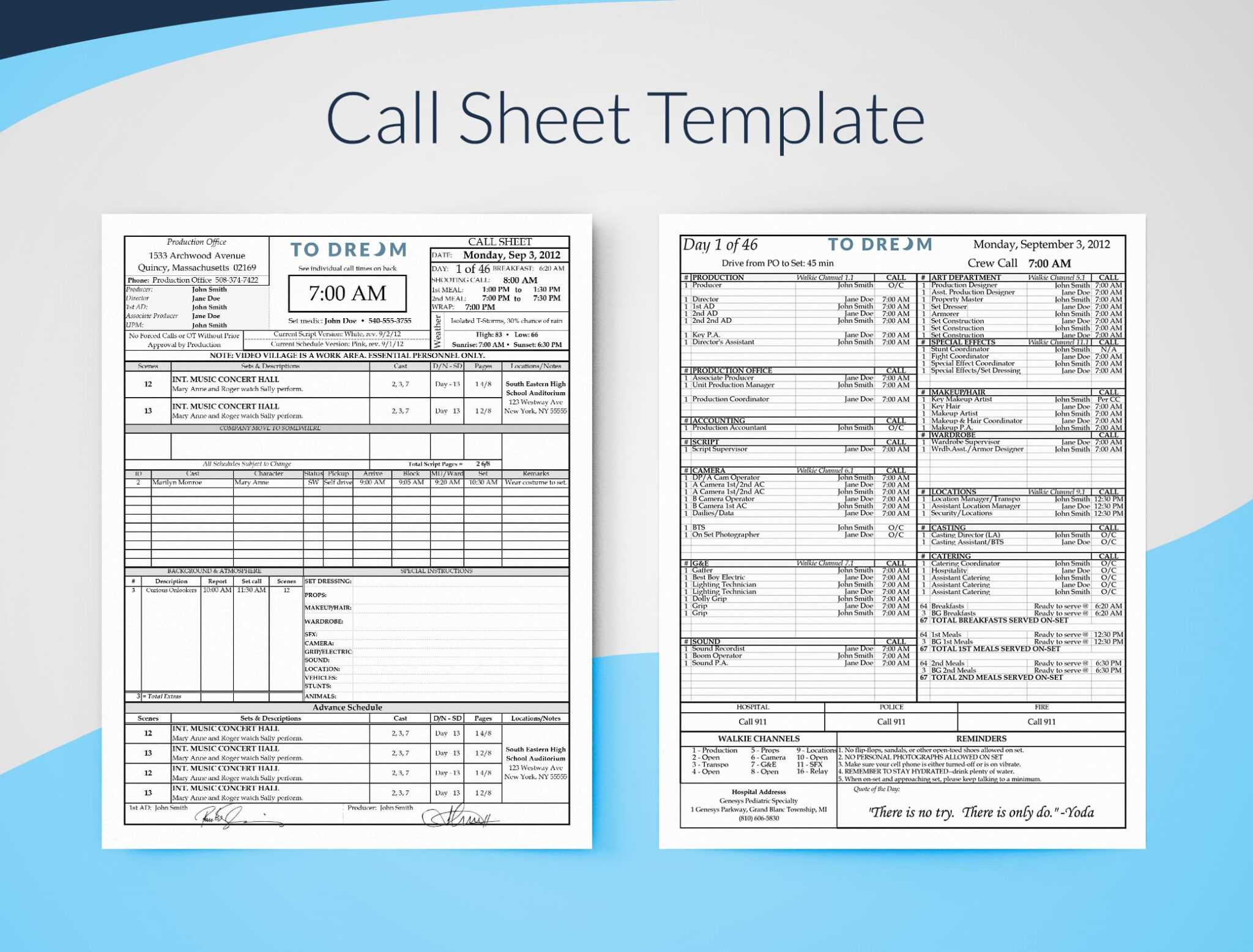 Call Sheet Template For Excel – Free Download | Sethero with regard to ...