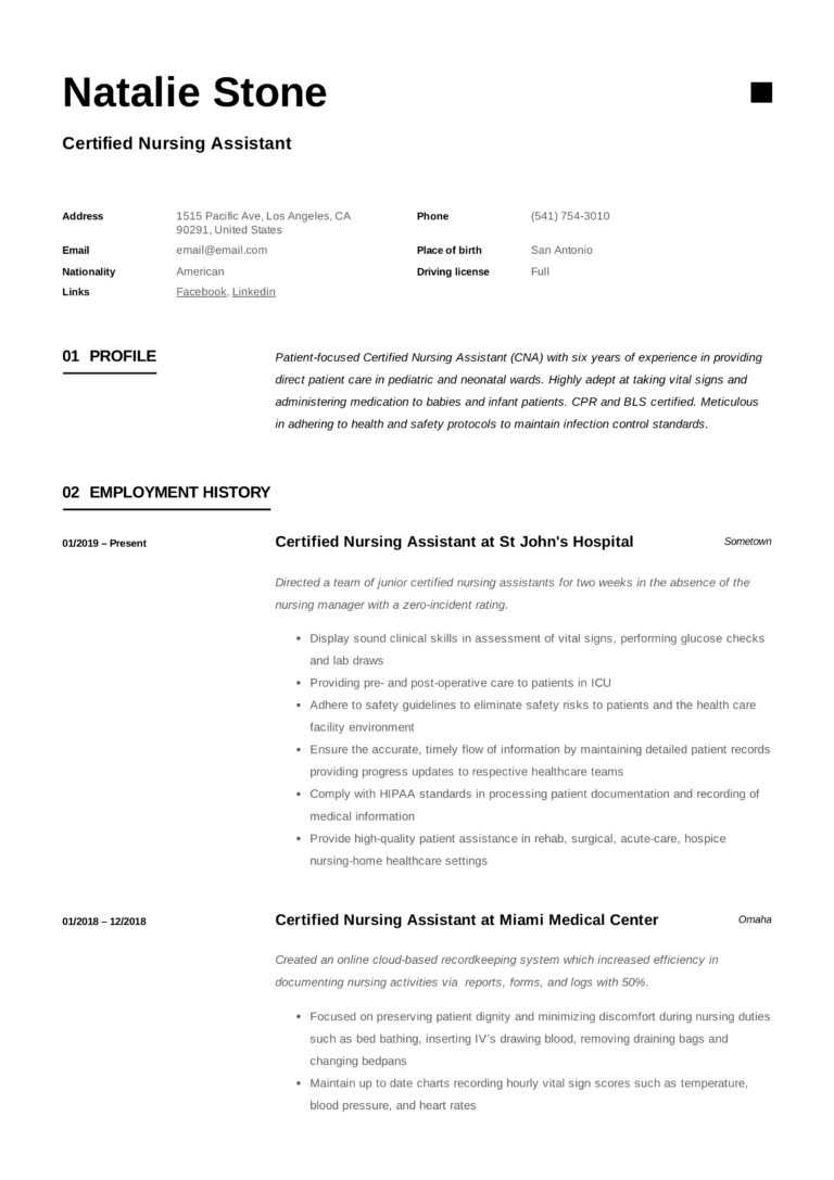 Certified Nursing Assistant Resume & Writing Guide | 12 throughout ...