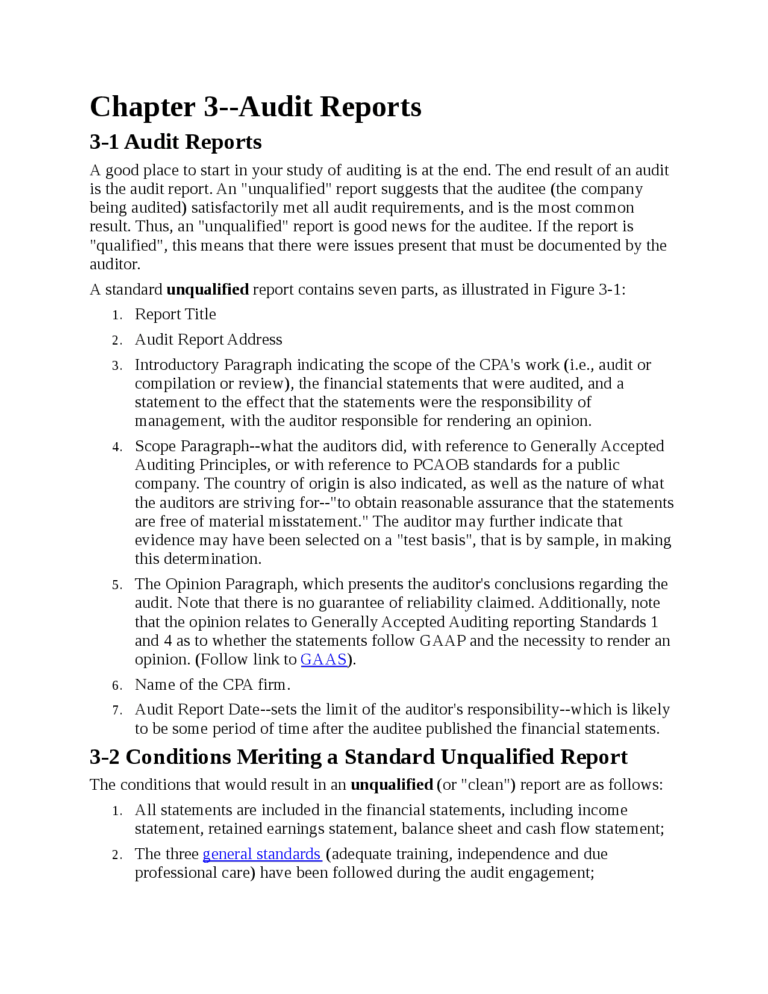 Chapter 3 Audit Reports – Docsity with Internal Control Audit Report Template – Creative Sample ...