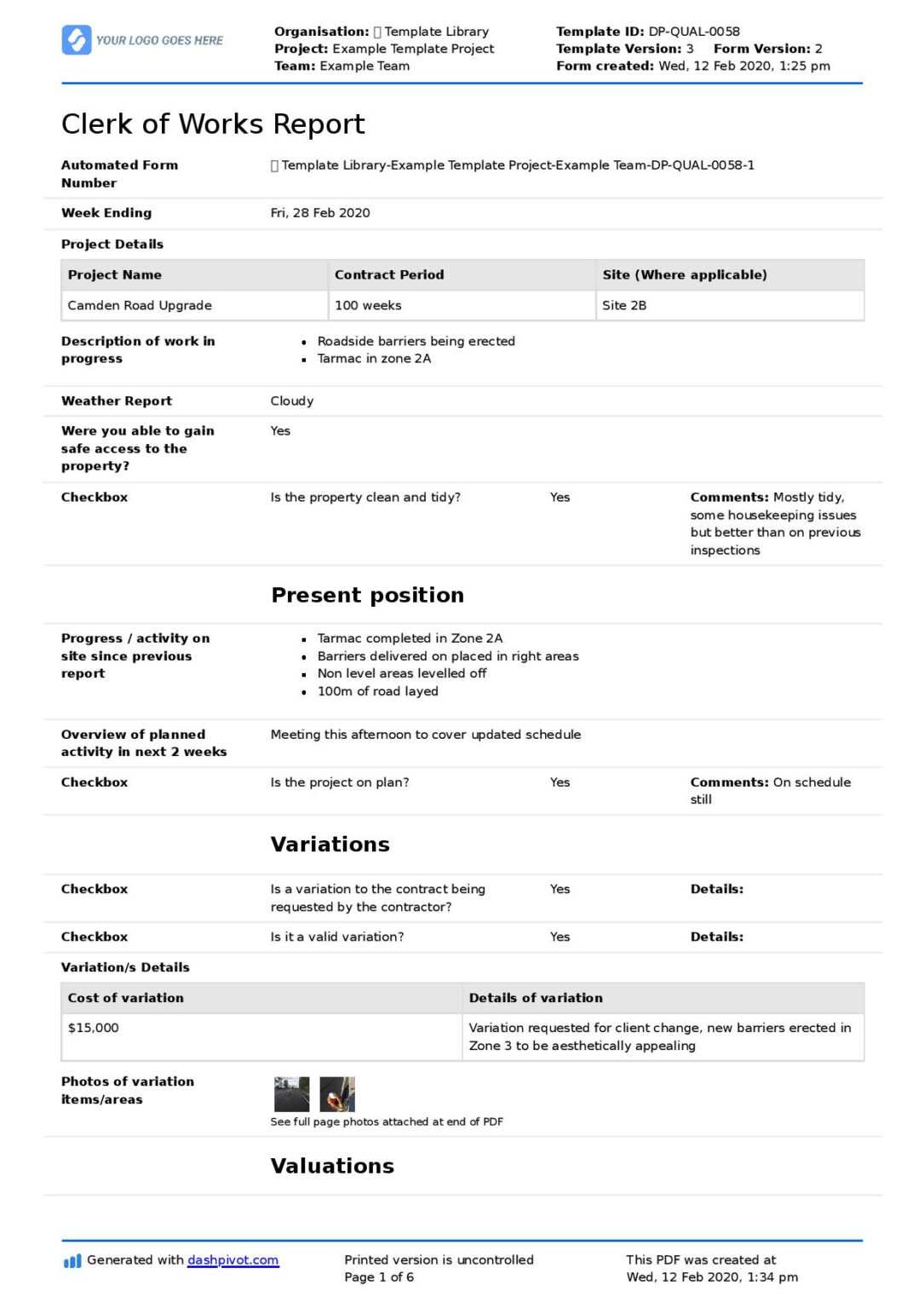 Clerk Of Works Report Template (Weekly, Monthly, Project with regard to ...
