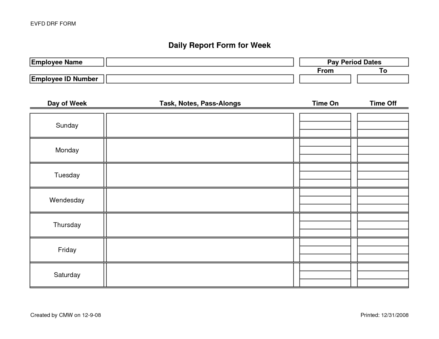 Clever Employee Daily Report Form For Week Template Sample in Daily ...