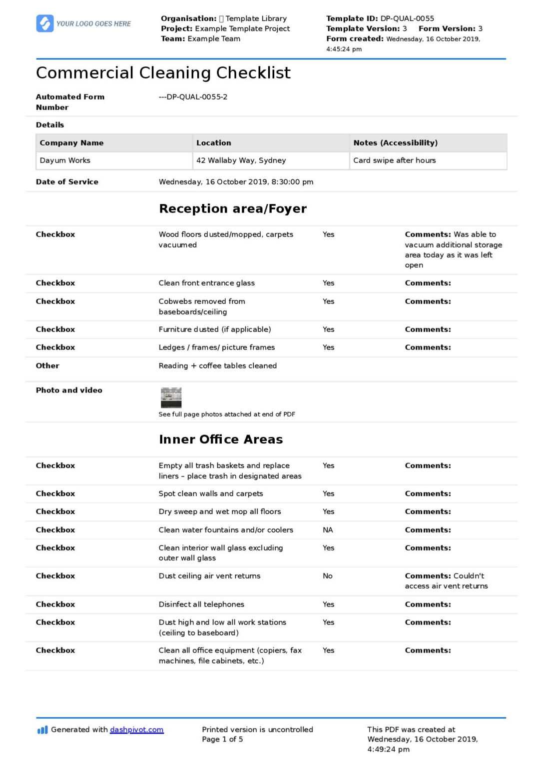 Commercial Cleaning Checklist Template (Free + Editable within Cleaning ...