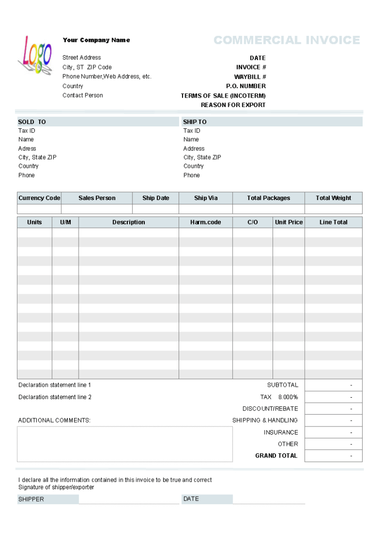 Commercial Invoice Doc – Dalep.midnightpig.co for Commercial Invoice ...