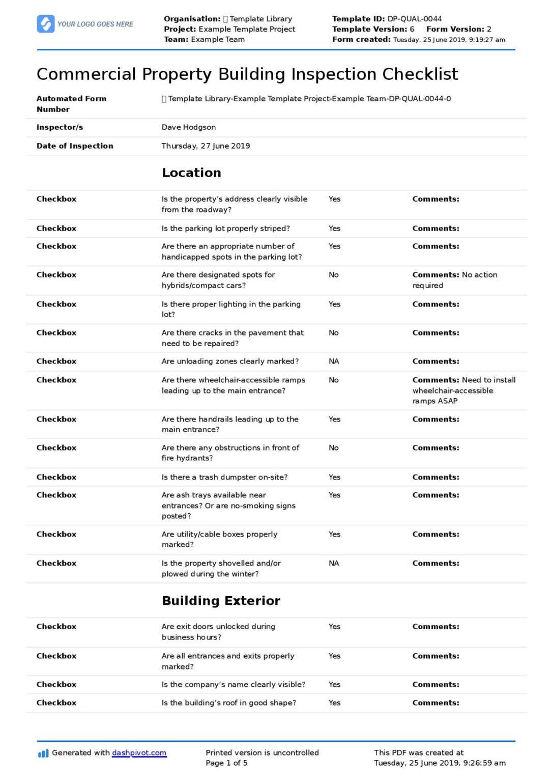 Commercial Property Inspection Checklist Template (Use It for Property ...