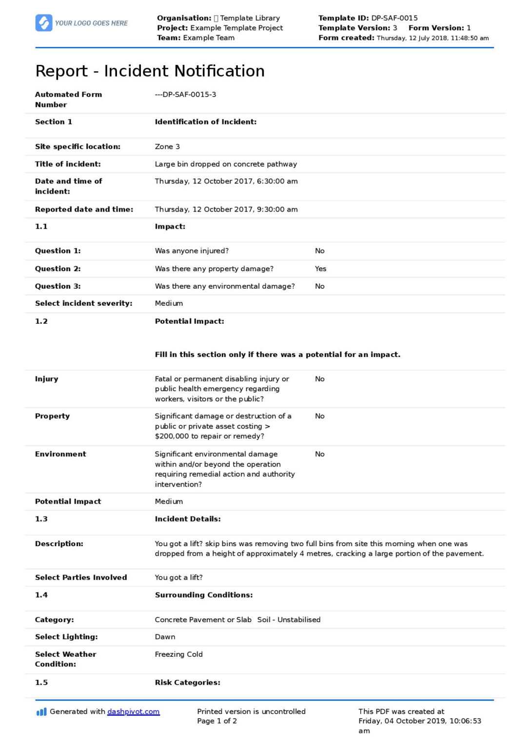Construction Incident Report Template (Free & Editable Form) inside ...