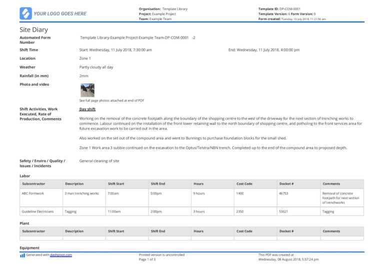 Construction Site Diary Example And A Few Helpful Site Diary in M&e ...