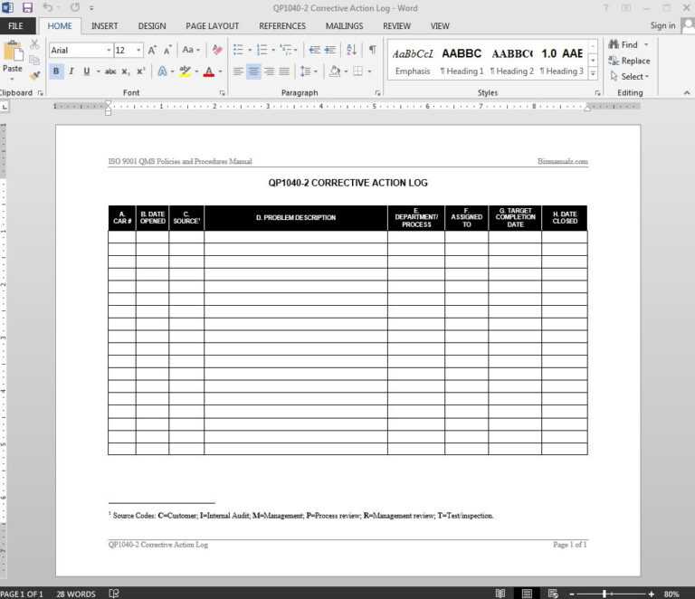 Corrective Action Log Iso Template | Qp1040-2 throughout Internal Audit ...
