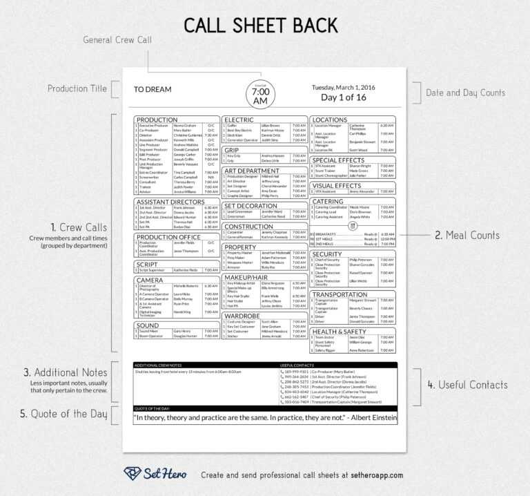 Creating Professional Call Sheets – Free Template Download for Film ...