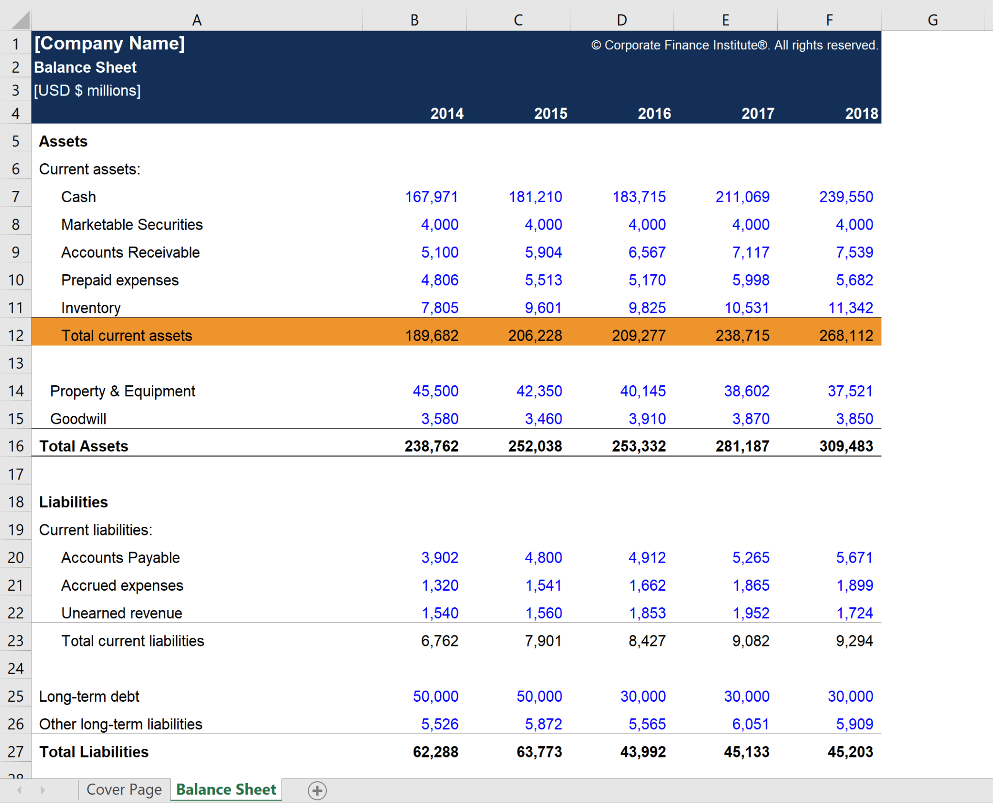 Current Assets Excel Template – Download Free Excel Template throughout ...