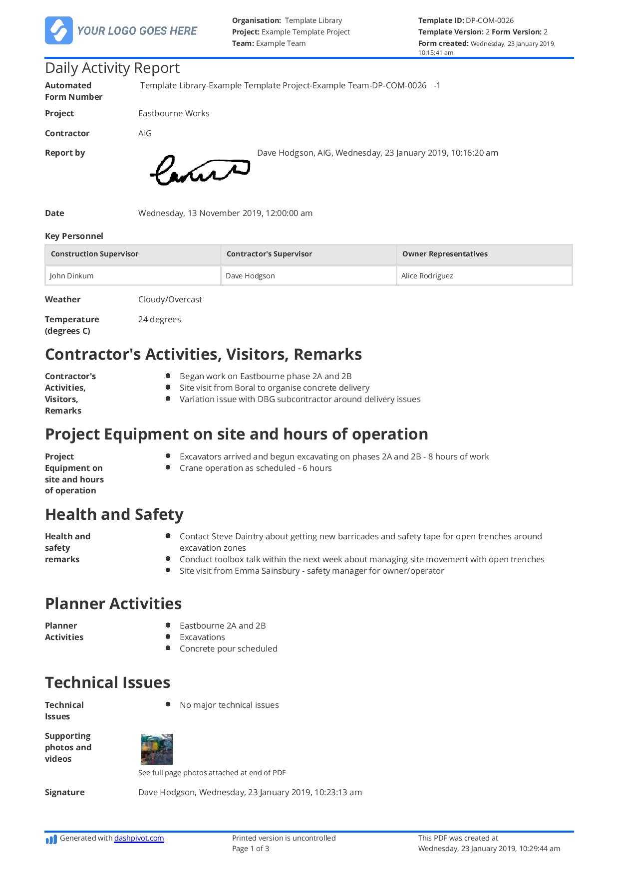 Daily Activity Report Template [Free And Better Than Excel within Daily ...