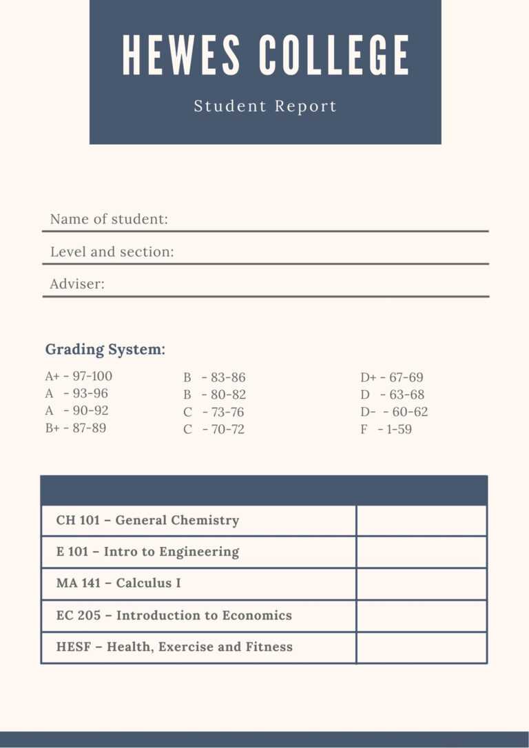 Dark Blue And Cream Simple College Report Card – Templates in College ...
