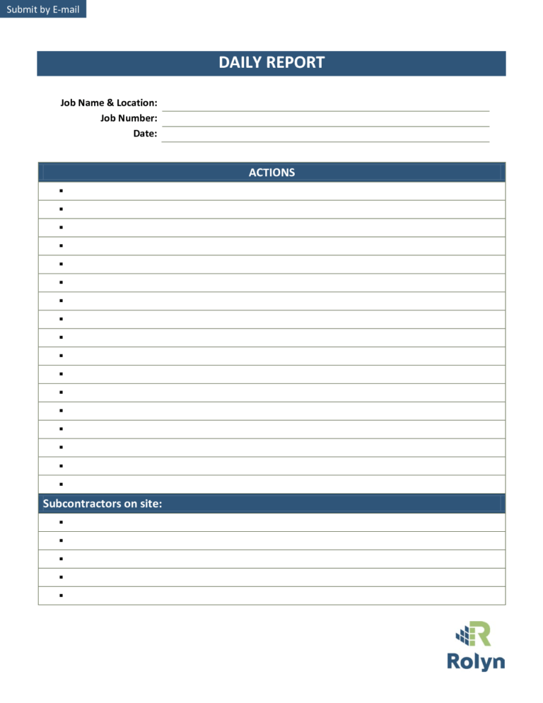 Effective Daily Report Template With Lists Of Action Field intended for ...