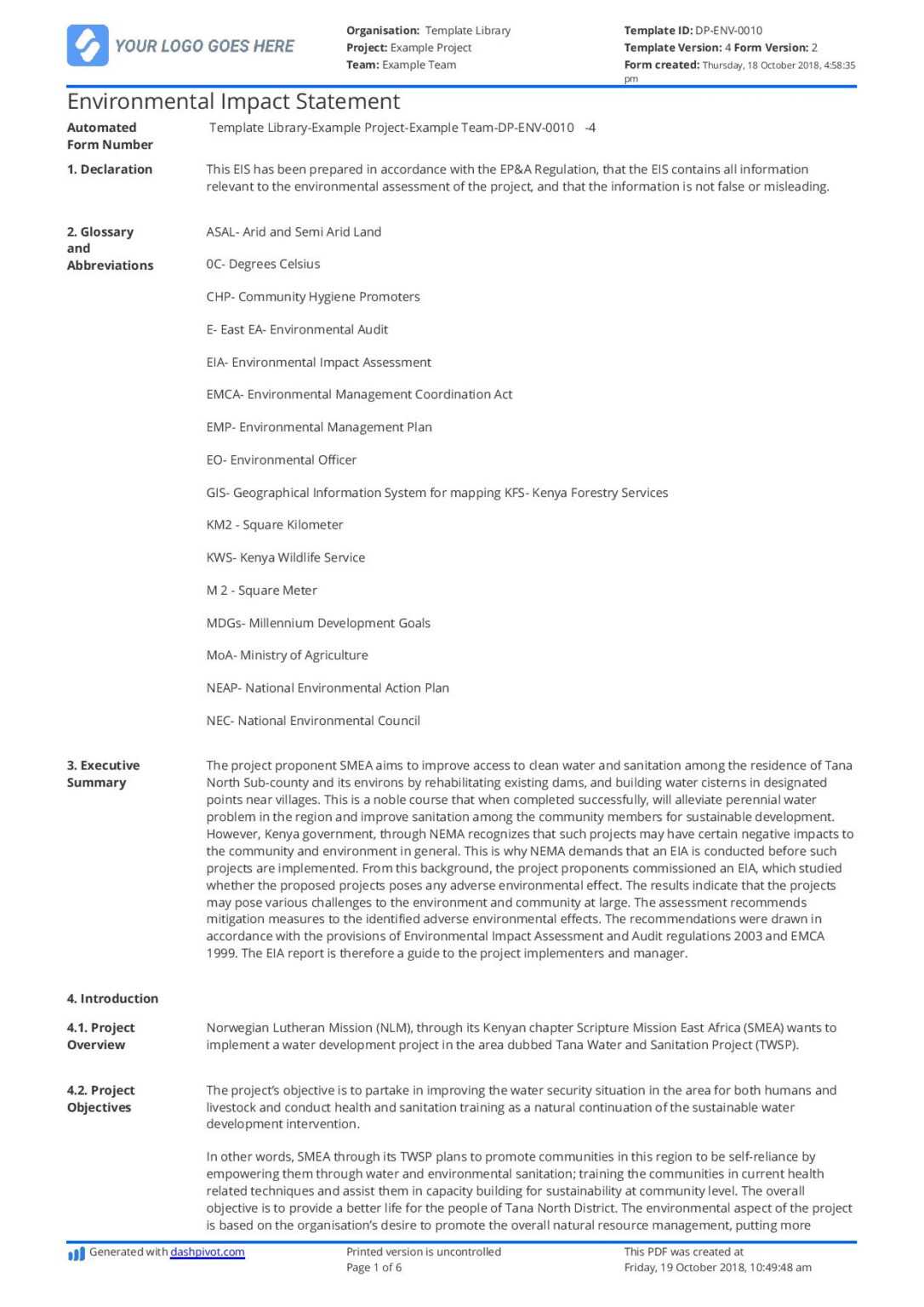 Environmental Impact Report Template – Creative Sample Templates