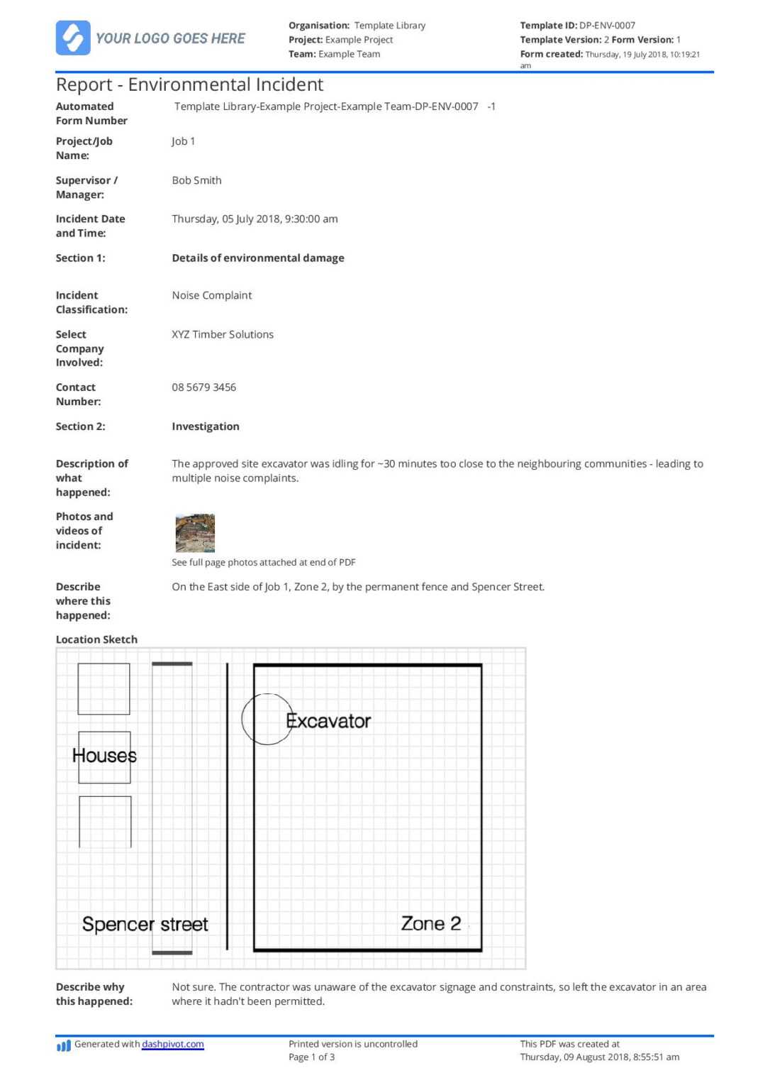 Environmental Incident Report Form Template: Use This Free regarding ...