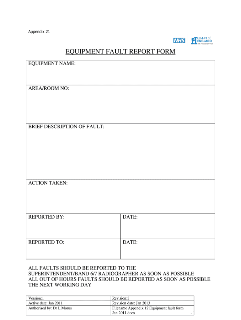 Equipment Fault Report – Fill Online, Printable, Fillable within ...