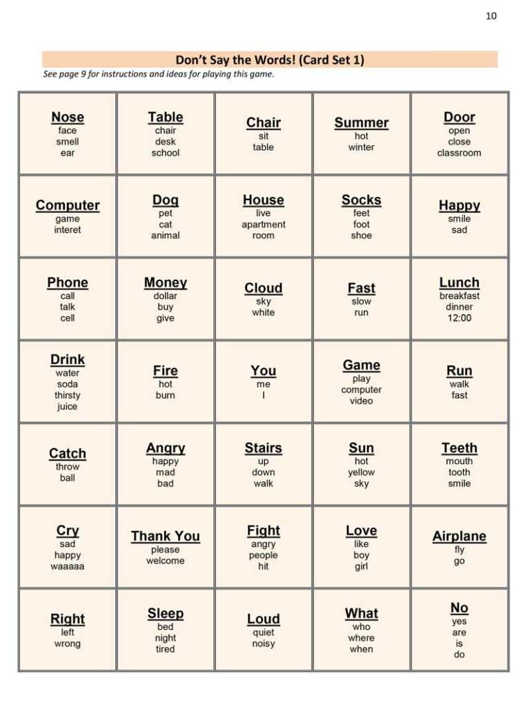 Esl Game: Don't Say The Words! (Beginner) – in Playing Card Template ...