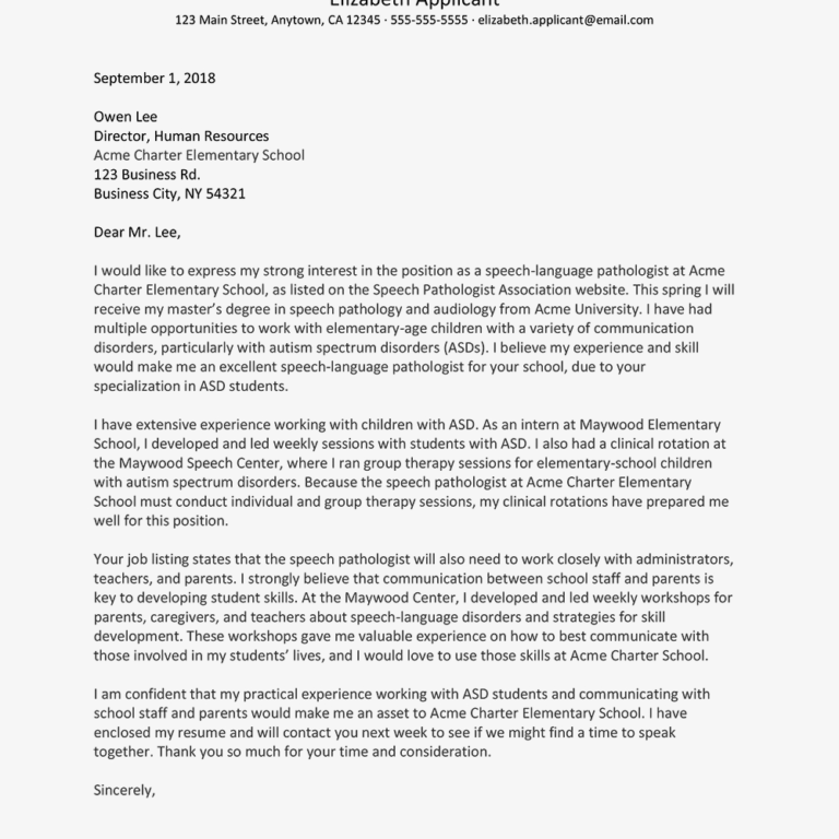 Examples Of A Speech Pathologist Resume And Cover Letter pertaining to ...