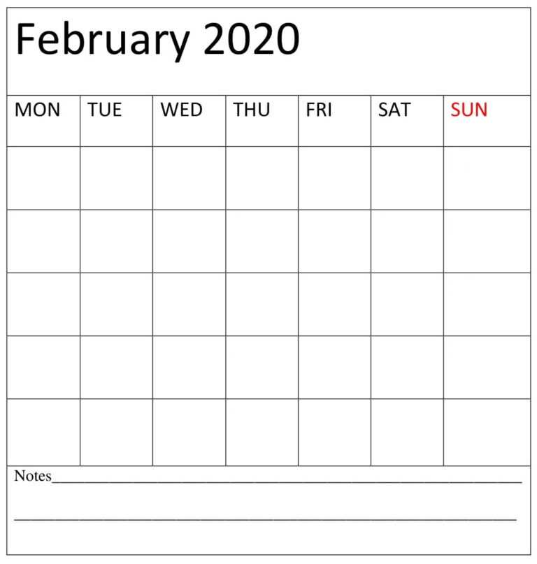 February 2020 Blank Calendar Free Printable – Latest intended for Blank ...