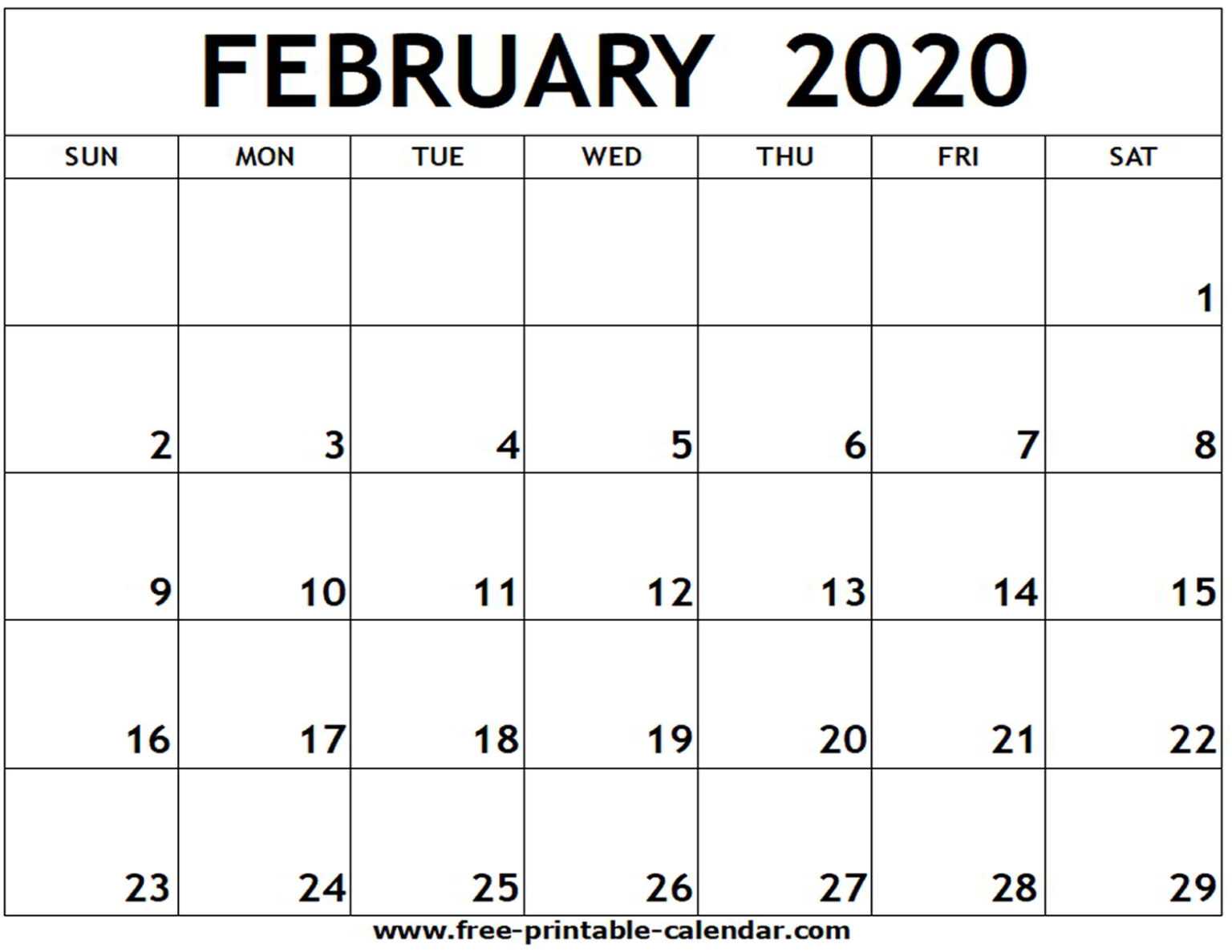 February 2020 Printable Calendar – Free-Printable-Calendar in Full Page ...