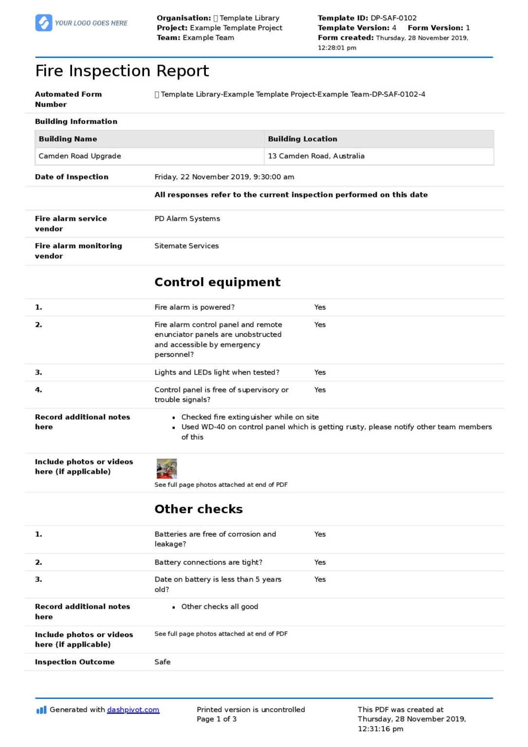 Fire Inspection Report Template (Free And Editable Form with Part ...