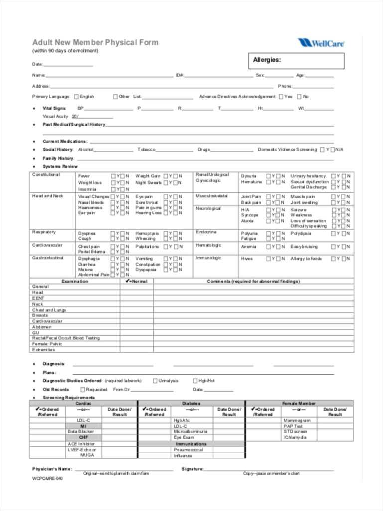 Free 5+ Adult Physical Forms In Pdf | Ms Word with History And Physical ...