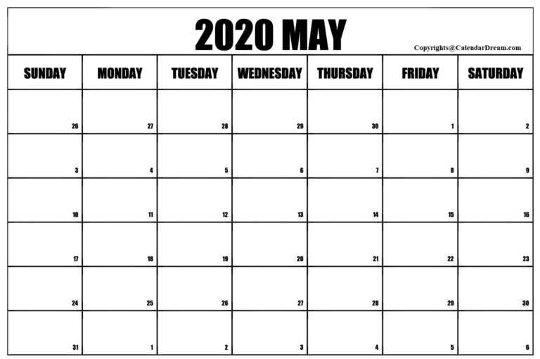 Free Blank May 2020 Printable Calendar Template [Pdf regarding Blank ...