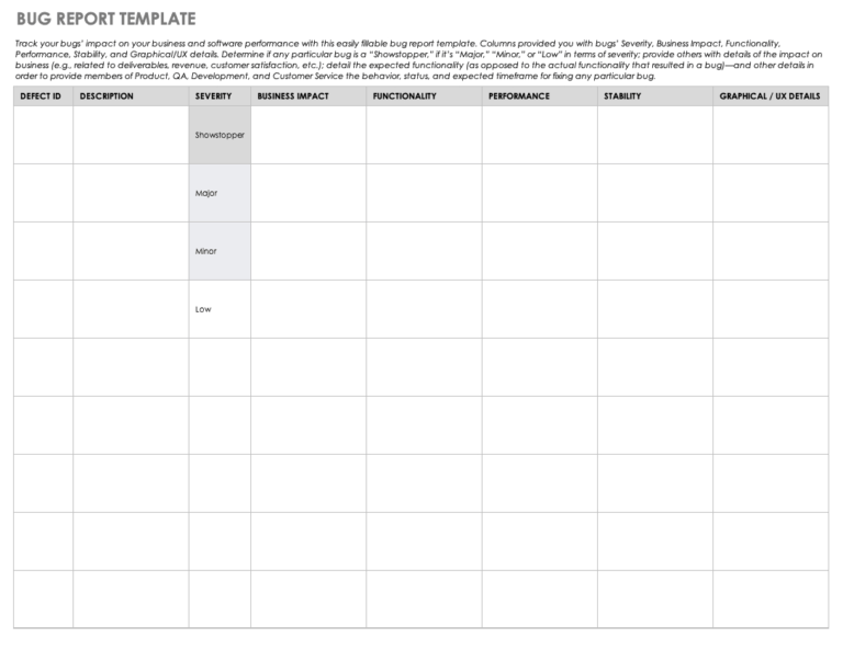 Free Bug Report Templates And Forms | Smartsheet with Bug Summary ...