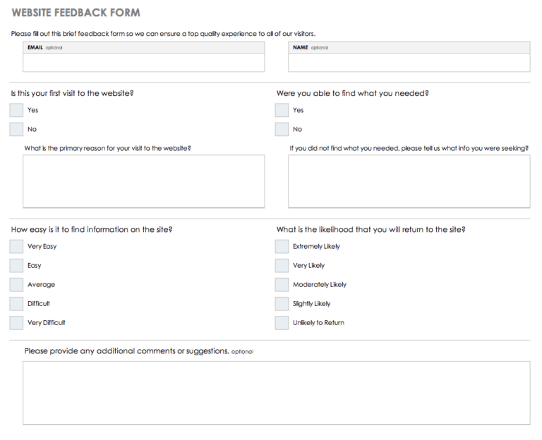 Free Feedback Form Templates | Smartsheet throughout Student Feedback ...