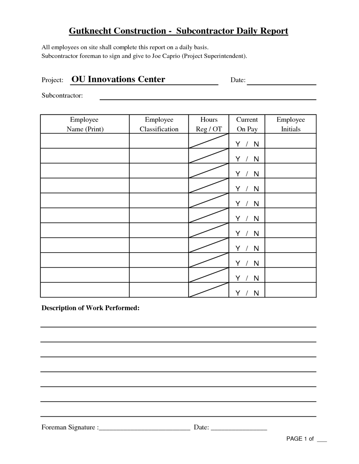 Free Printable Construction Daily Work Report Template regarding Free ...