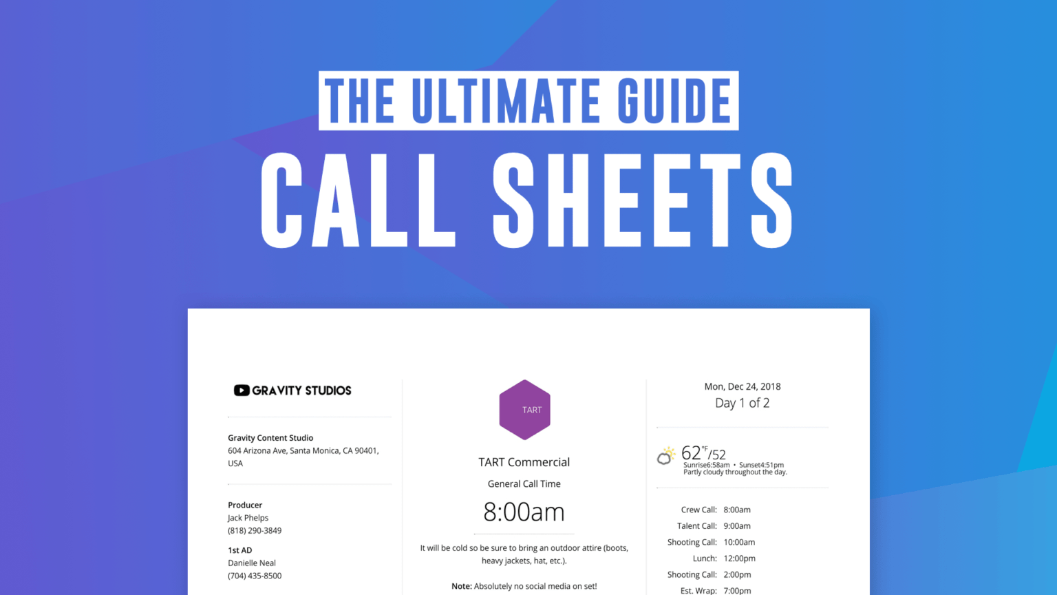 Free Tv & Film Call Sheet Templates: Make A Pro Callsheet In with Film ...