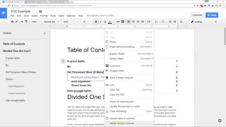 Google Docs – Create A Table Of Contents With Page Numbers Or Links ...