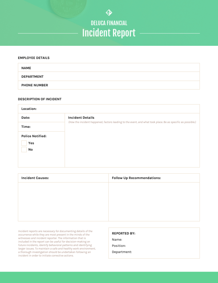 Green Incident Report Template for Serious Incident Report Template ...